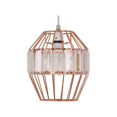 First Choice Lighting Beaded Copper Cage Pendant Shade with Clear Prism ...