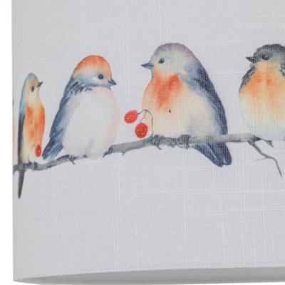 First Choice Lighting Branch Bird Print Linen Easy Fit 30cm Pendant Shade