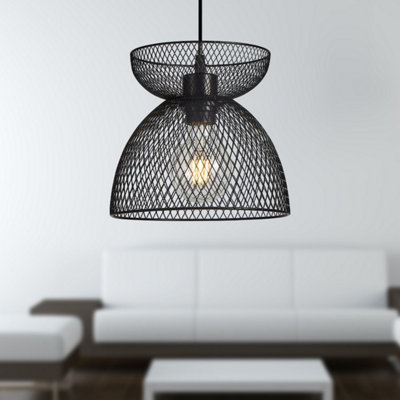 First Choice Lighting Cassidy Medium Layered Black Mesh Ceiling Pendant ...