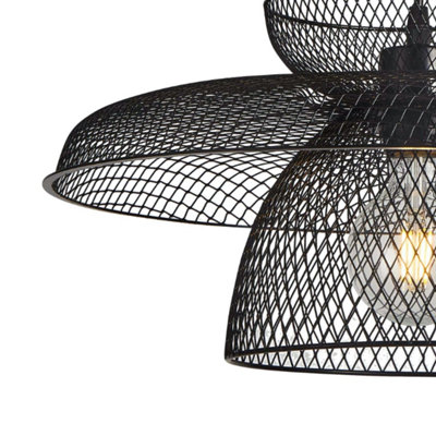 First Choice Lighting Cassidy Three Tier Black Mesh Ceiling Pendant Light