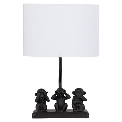 First Choice Lighting Cheeky Three Monkeys Table Lamp With White Fabric ...