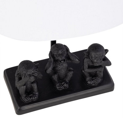 First Choice Lighting Cheeky Three Monkeys Table Lamp With White Fabric ...