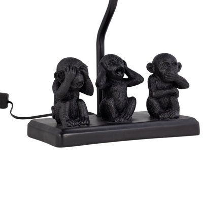 First Choice Lighting Cheeky Three Monkeys Table Lamp With White Fabric ...