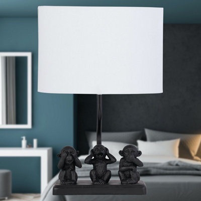 First Choice Lighting Cheeky Three Monkeys Table Lamp With White Fabric ...
