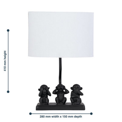 First Choice Lighting Cheeky Three Monkeys Table Lamp With White Fabric ...