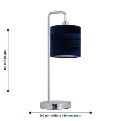 First Choice Lighting Chrome Arched Table Lamp with Navy Blue Crushed ...