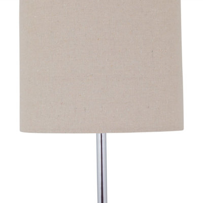 First Choice Lighting Chrome Stick Table Lamp with Natural Linen Shade