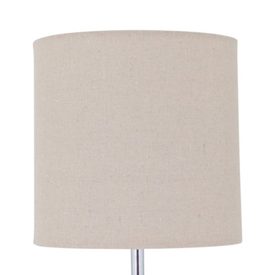 First Choice Lighting Chrome Stick Table Lamp with Natural Linen Shade