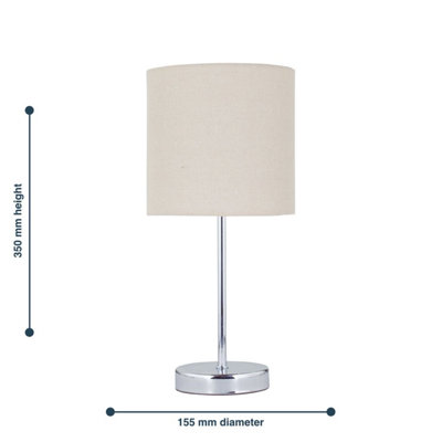 First Choice Lighting Chrome Stick Table Lamp with Natural Linen Shade