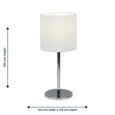 First Choice Lighting Chrome Stick Table Lamp with White Micropleat Shade