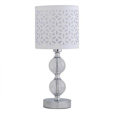 First Choice Lighting Chrome Two Ball Table Lamp with White Cut Out Shade