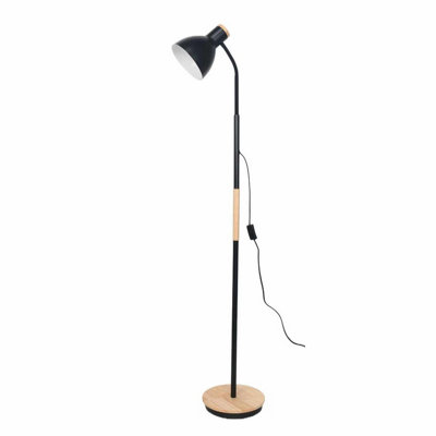 First Choice Lighting Clark Black Wood Floor Reading Lamp | DIY at B&Q