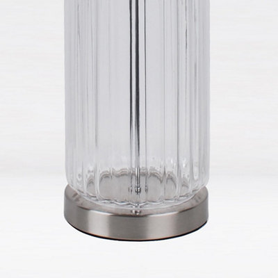 First Choice Lighting Clear Fluted Glass Lamp with Grey Velvet Shade