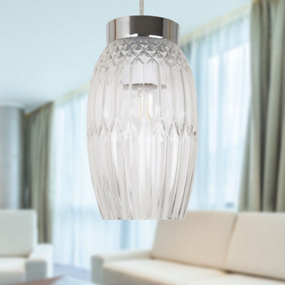First Choice Lighting Facet Chrome with Clear Faceted Glass Pendant Shade