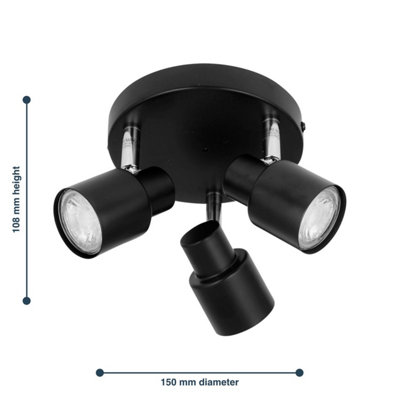 First Choice Lighting Irwin Black 3 Light IP44 Bathroom Round Spotlight