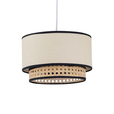 First Choice Lighting Koral Natural Rattan and Cane 25 cm Easy Fit Two ...