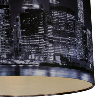 First Choice Lighting Manhattan Chrome Blue Manhattan Skyline Print 32 ...