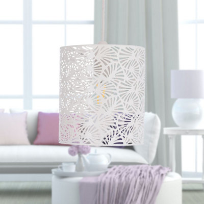 First Choice Lighting Maui White Cut Out Metal Leaf Pendant Light Shade