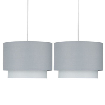 First Choice Lighting Pair of Grey Ombre 2 Tier Ceiling Light Shades