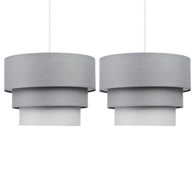 First Choice Lighting Pair of Grey Ombre 3 Tier Ceiling Light Shades