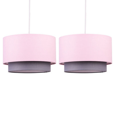First Choice Lighting Pair of Pink & Grey 2 Tier Light Shades
