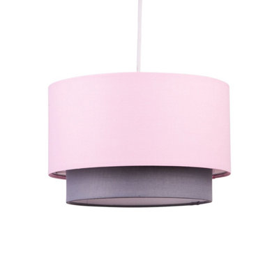 First Choice Lighting Pair of Pink & Grey 2 Tier Light Shades