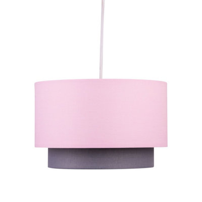 First Choice Lighting Pair of Pink & Grey 2 Tier Light Shades