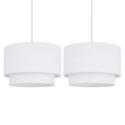 First Choice Lighting Pair of White 2 Tier Ceiling Light Shades