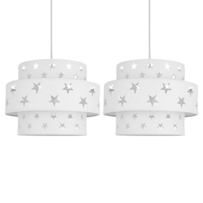 First Choice Lighting Pair of White Star Two Tier Light Shades