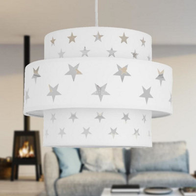 First Choice Lighting Pair of White Star Two Tier Light Shades