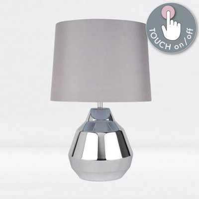 First Choice Lighting Polished Chrome 39cm Touch Lamp with Grey Shade