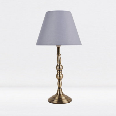 First Choice Lighting Prior - Antique Brass Grey Column Table Lamp With ...