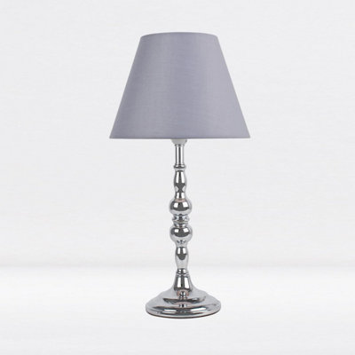 First Choice Lighting Prior - Chrome Grey Column Bedside Table Lamp ...