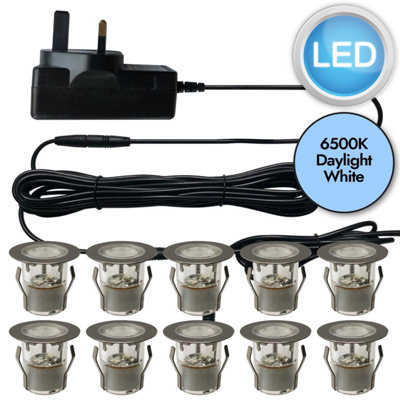 First Choice Lighting Set of 10 30mm Stainless Steel IP67 Cool Daylight ...