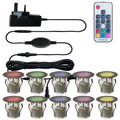 First Choice Lighting Set of 10 30mm Stainless Steel IP67 RGB Colour ...