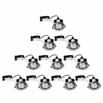 First Choice Lighting Set of 10 Brushed Steel Tilt Recessed Ceiling ...