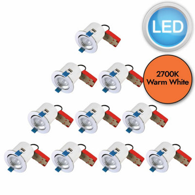 First Choice Lighting Set of 10 Chrome Fire Rated Tilt Recessed Ceiling ...