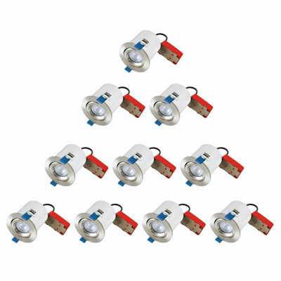 First Choice Lighting Set of 10 Satin Chrome Fire Rated Tilt Recessed ...