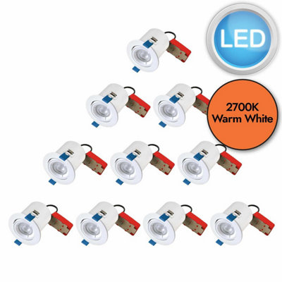 First Choice Lighting Set of 10 White Fire Rated Tilt Recessed Ceiling ...