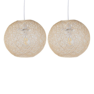 First Choice Lighting Set of 2 Abaca Natural 10" Globe Ceiling Light ...