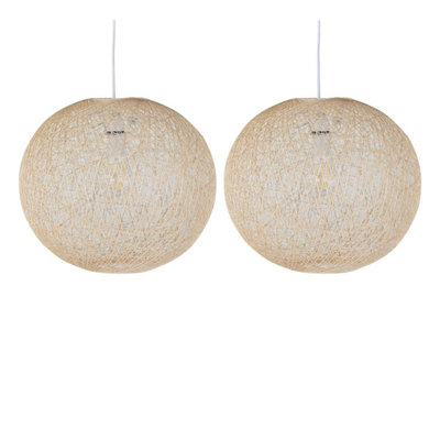 First Choice Lighting Set of 2 Abaca Natural 14" Globe Ceiling Light Shades