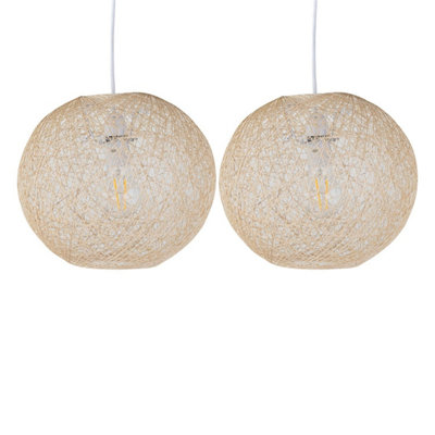 First Choice Lighting Set of 2 Abaca Natural 8" Globe Ceiling Light ...