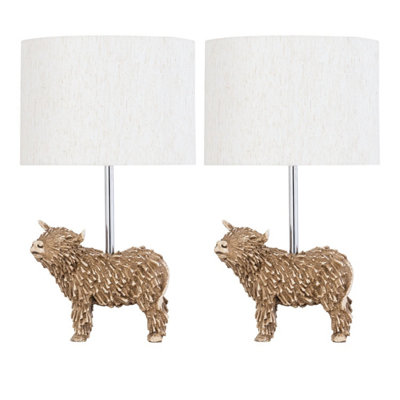 First Choice Lighting Set of 2 Angus Highland Cow Table Lamps With ...