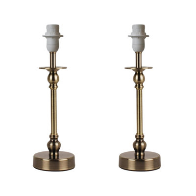 First Choice Lighting Set of 2 Antique Brass Stick Table Lamp Bases ...