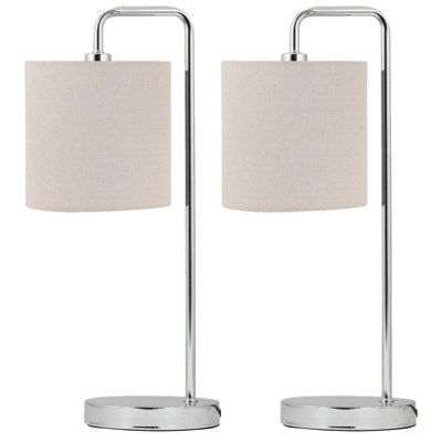 First Choice Lighting Set of 2 Arched Table Lamps with Natural Linen Shades