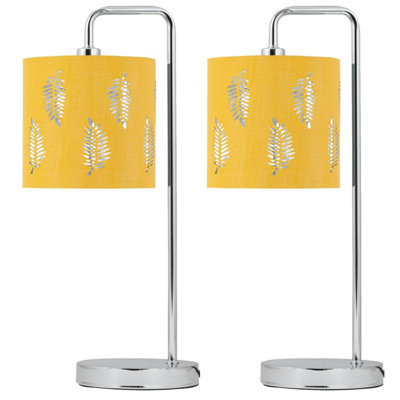 First Choice Lighting Set of 2 Arched Table Lamps with Ochre Fern Cut ...