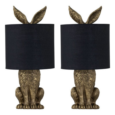 First Choice Lighting Set of 2 Babs Antique Gold Hare Table Lamps With ...