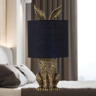 First Choice Lighting Set of 2 Babs Antique Gold Hare Table Lamps With ...