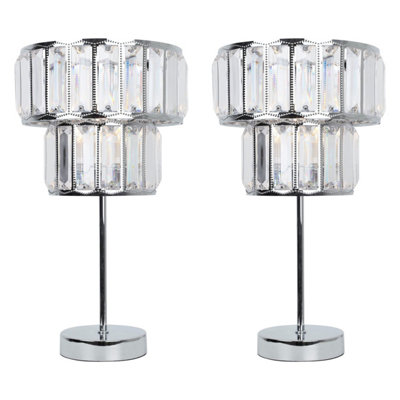 First Choice Lighting Set of 2 Beaded Acrylic Crystal Prism Two Tier Table Lamps | DIY at B&Q