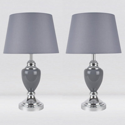 First Choice Lighting Set of 2 Chrome and Grey Urn Table Lamps with ...